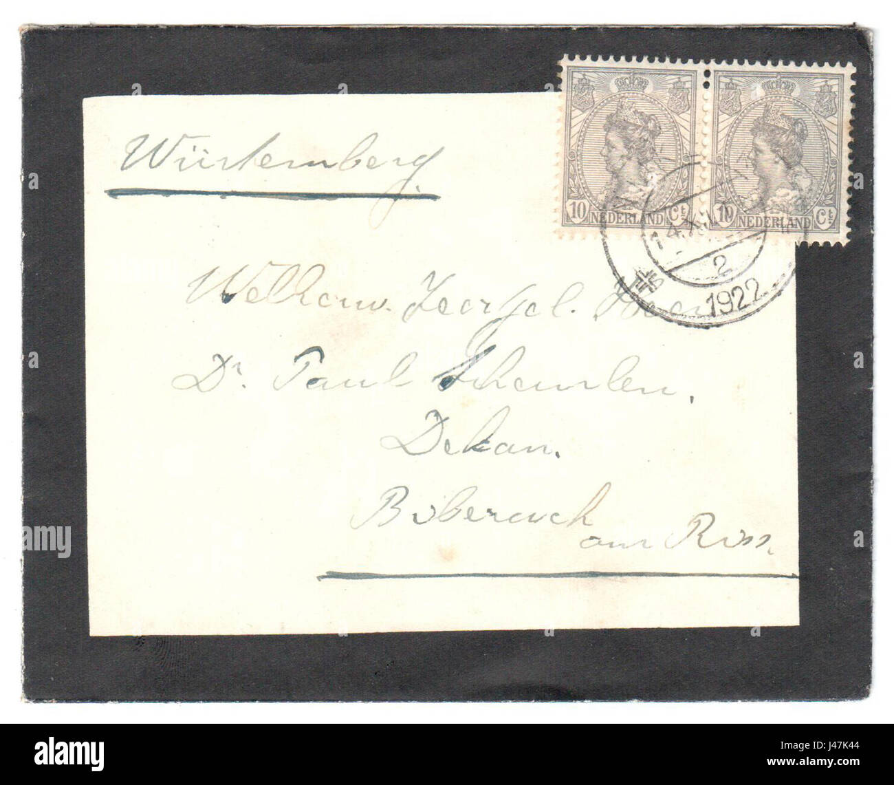 This image features a mourning cover from the Netherlands, dated ...