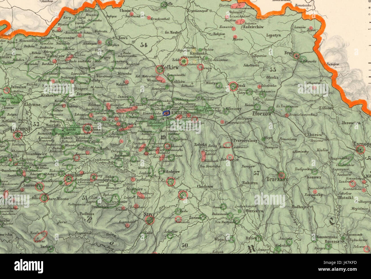 Ethnographic map of Eastern Galicia from 1855, detailing the ethnic ...