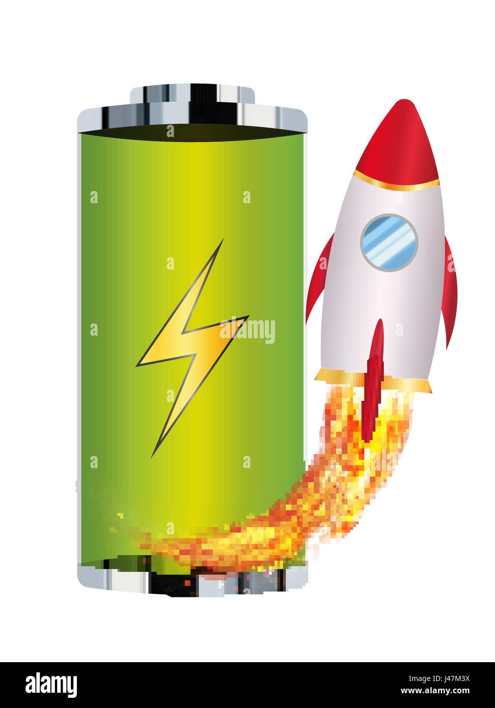 green battery with toy rocket boost up Stock Vector Image & Art - Alamy