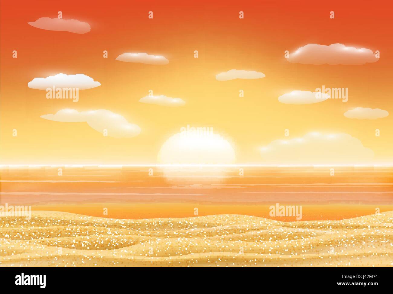 beautiful sunset sea sand beach scene vector Stock Vector Image & Art ...