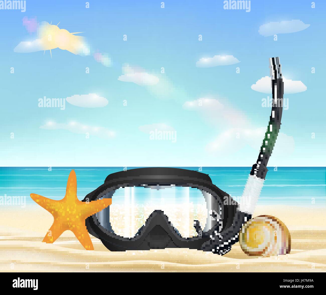 Snorkel and mask on beach Stock Vector Images - Alamy