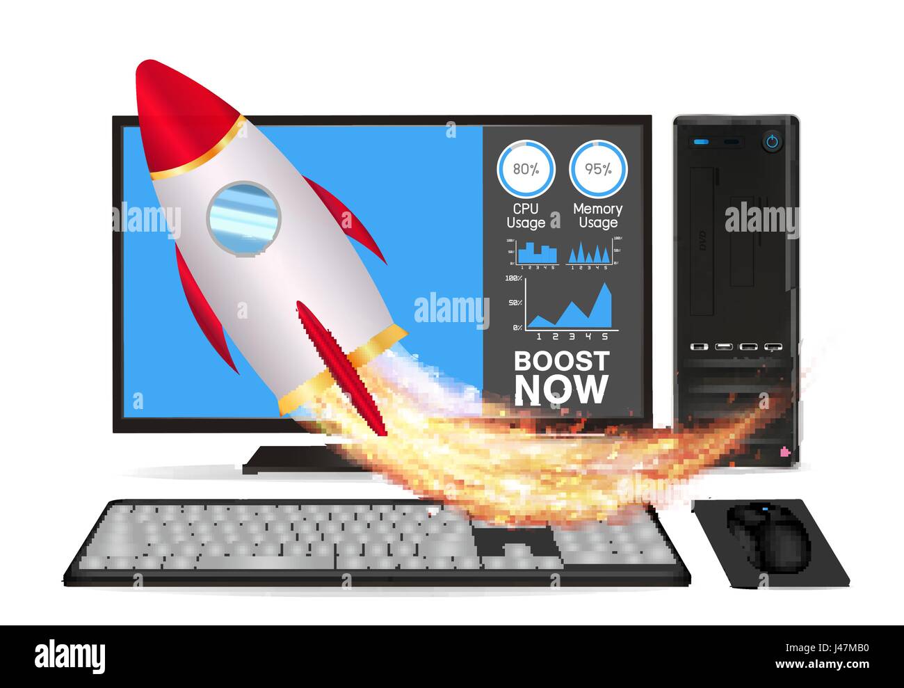 boost speed desktop computer with toy rocket Stock Vector Image & Art ...