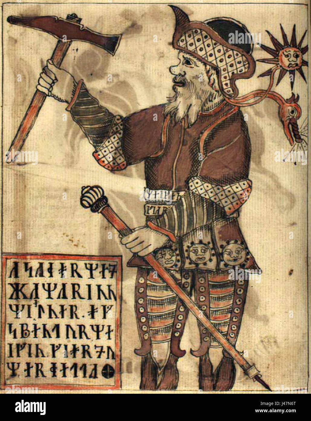 The 'NKS 1867 4to, 94v' document focuses on the figure of Thor, likely ...