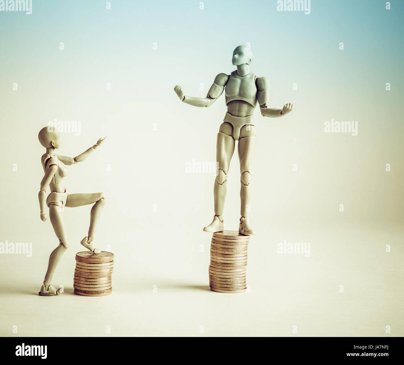 Income inequality concept shown with realistic male and female ...