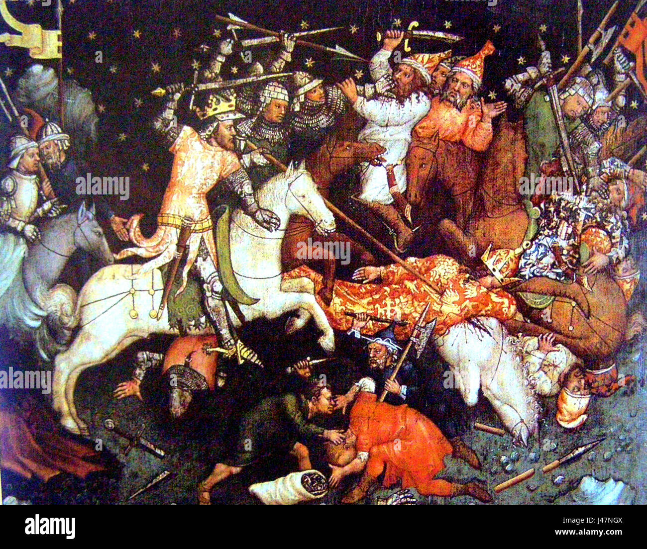 The painting 'Nagy Lajos győzelme a törökök felett' depicts the victory ...