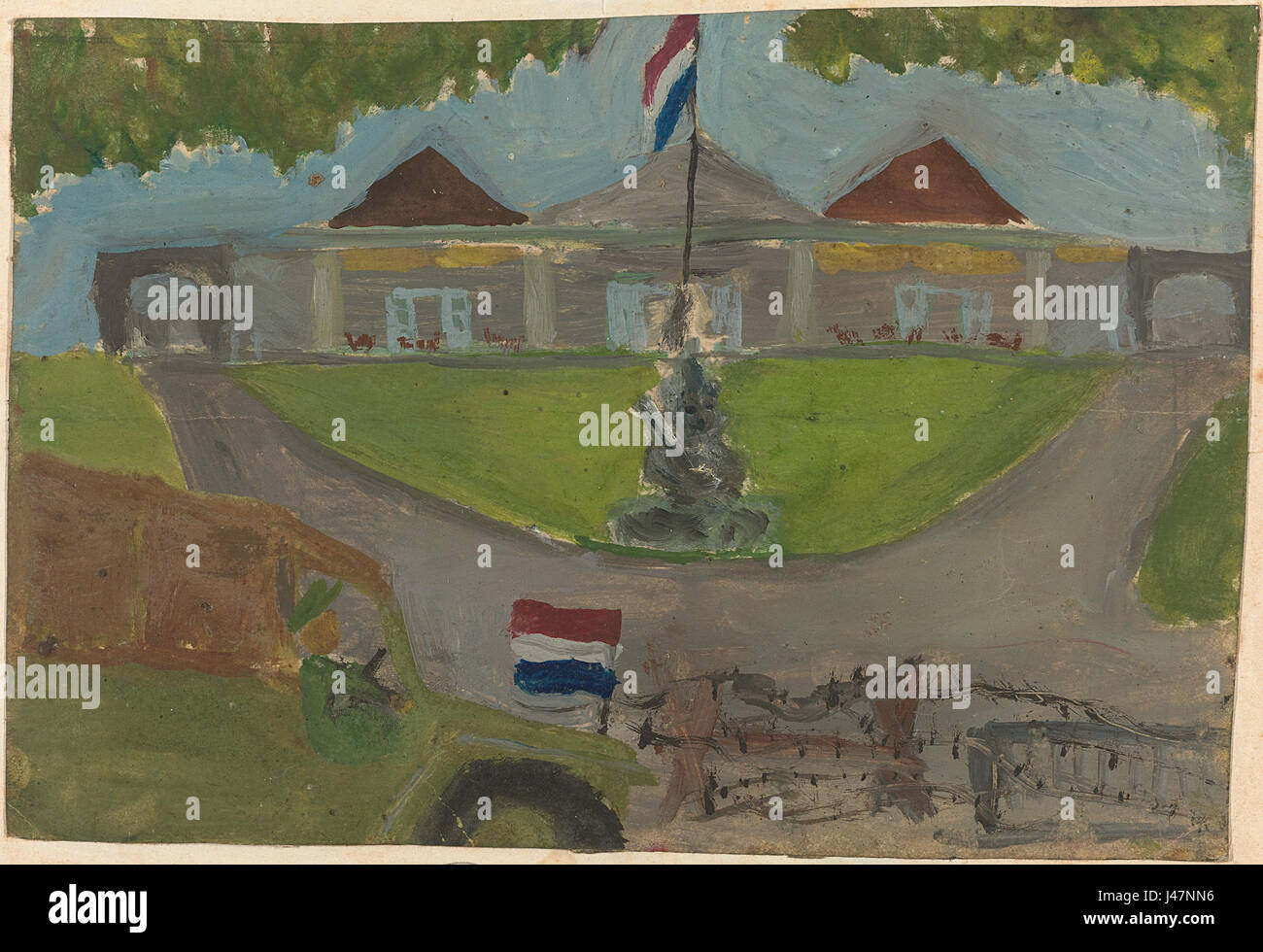 This image depicts Dutch troops occupying the presidential palace, an ...