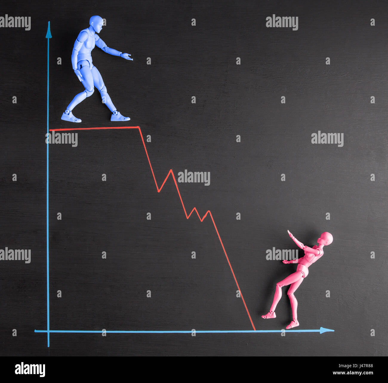 Wage gap and gender equality concept depicted with realistic male and ...