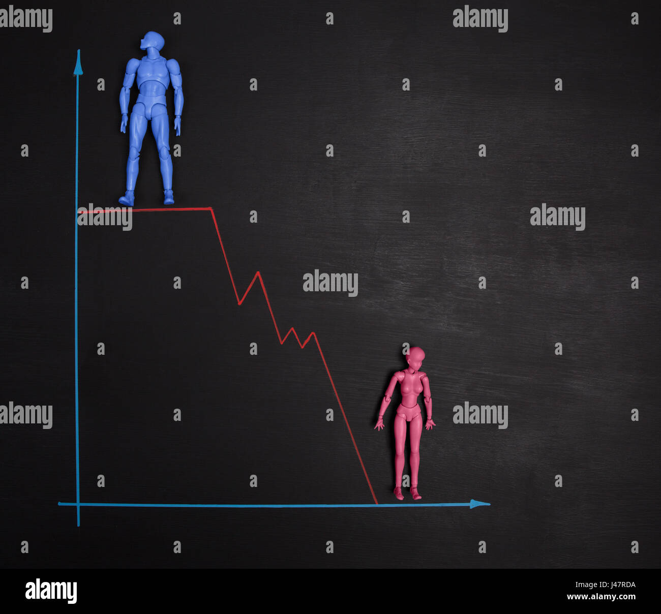 Wage gap and gender equality concept depicted with realistic figurines ...