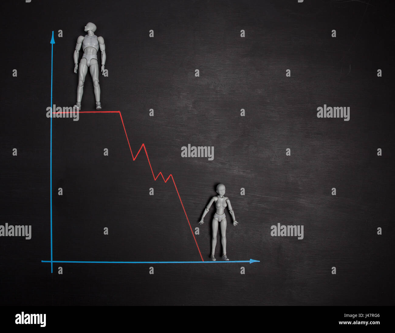 Wage gap and gender equality concept depicted with realistic male and ...