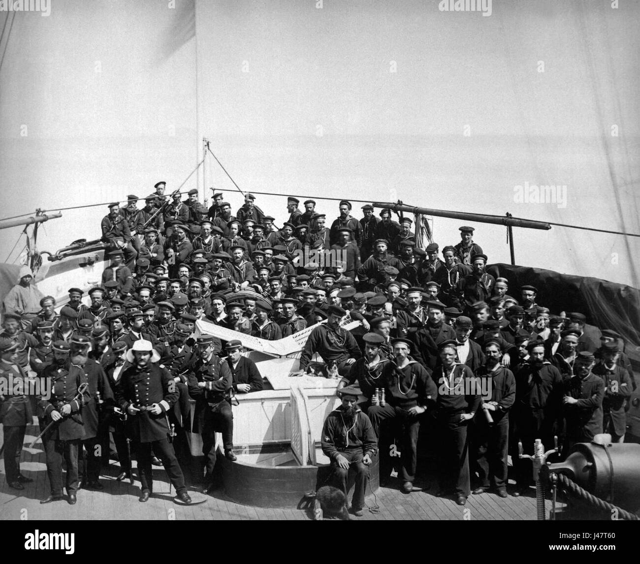 The image depicts the officers and crew of the USS Monocacy in 1871 ...