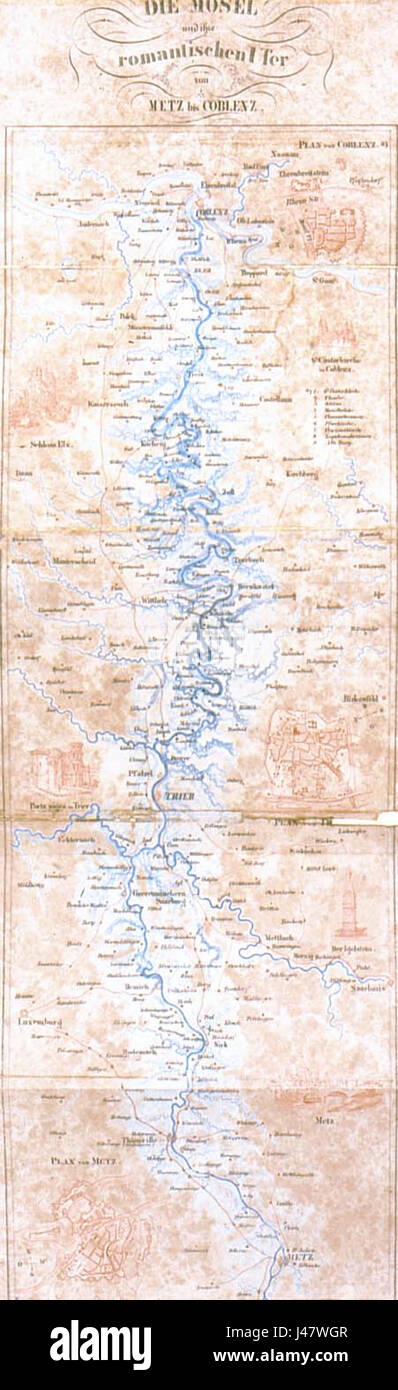 A historical map or route description of the Mosel region in Germany ...