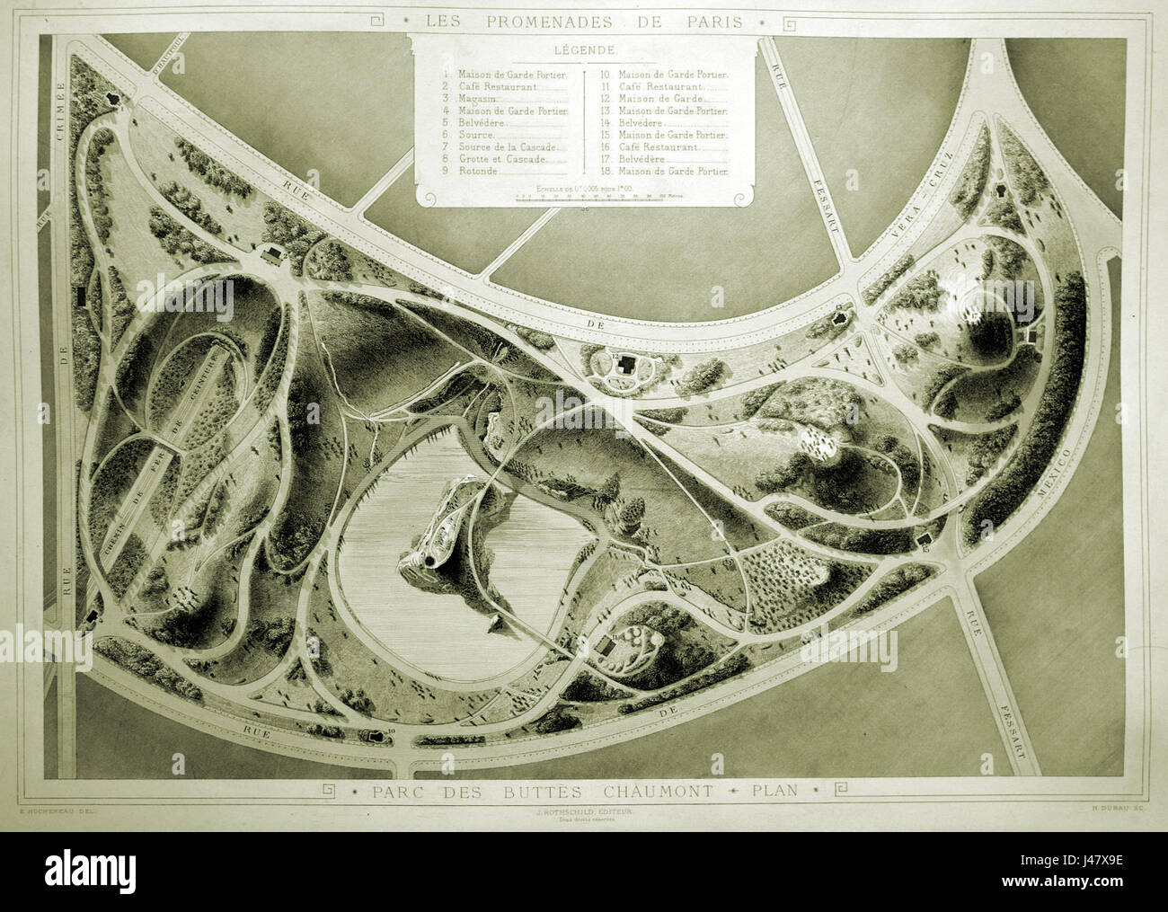 The Parc des Buttes Chaumont, designed by Jean-Charles Alphand in 1867 ...