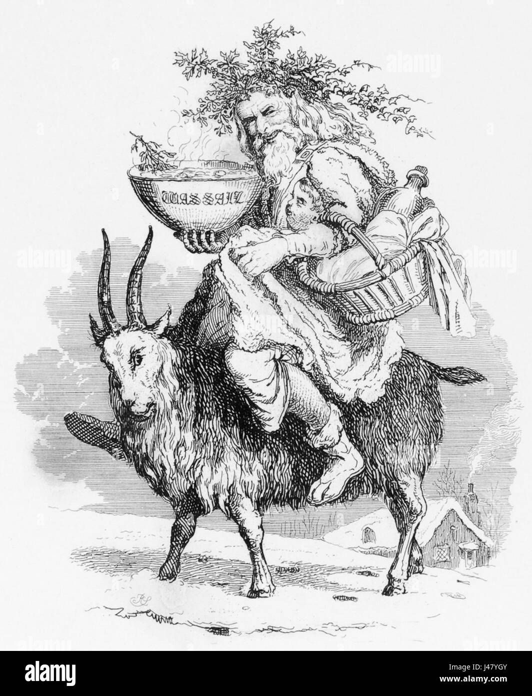 Old Christmas riding a goat, by Robert Seymour, 1836 Stock Photo - Alamy