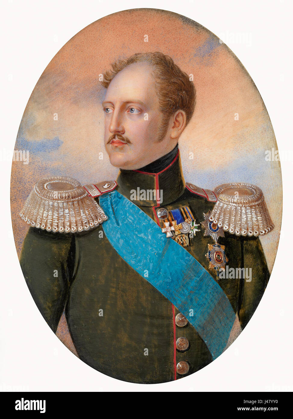 The image depicts an artwork of Tsar Nicholas I, created by I. Winberg ...