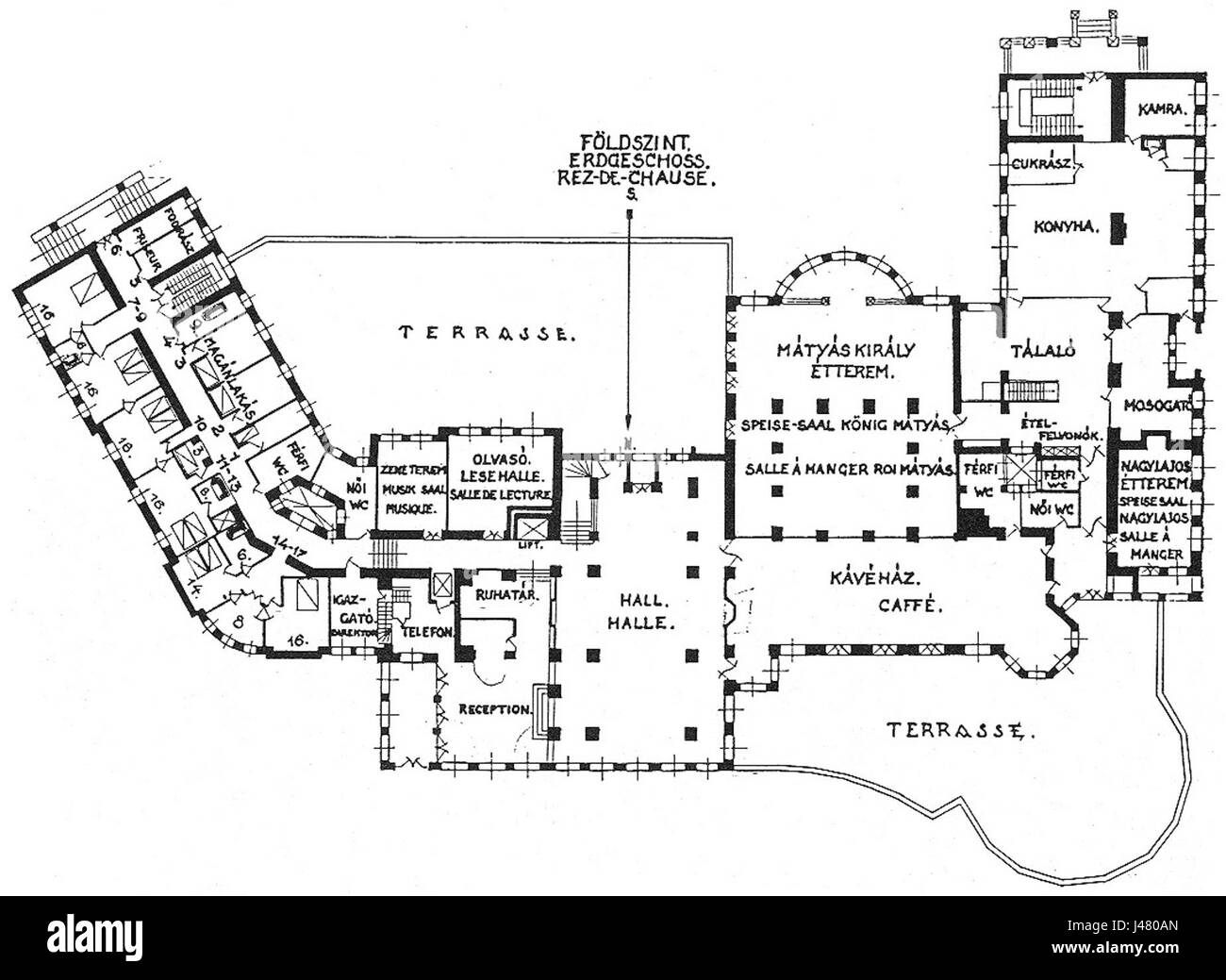 The ground plan of the Palace Hotel outlines the architectural design ...