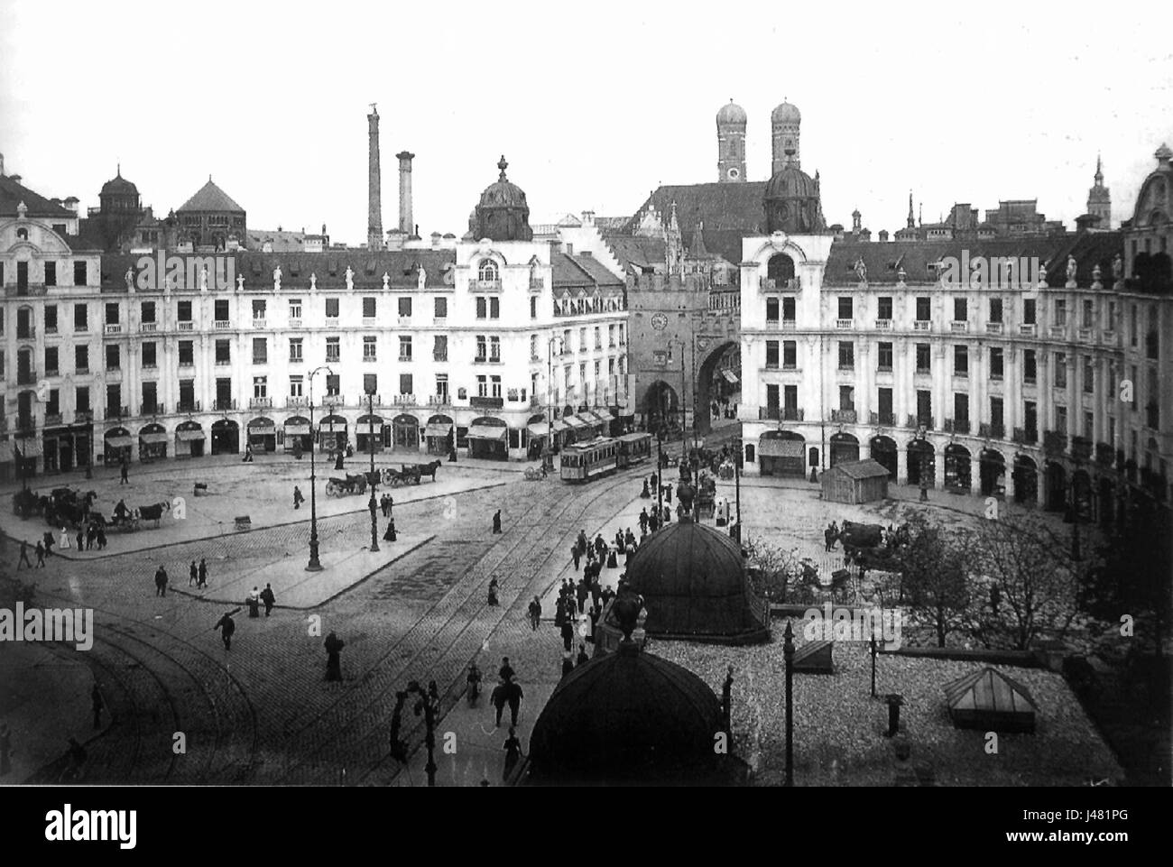 The Munich Stachus, photographed in 1902, captures a historical view of ...