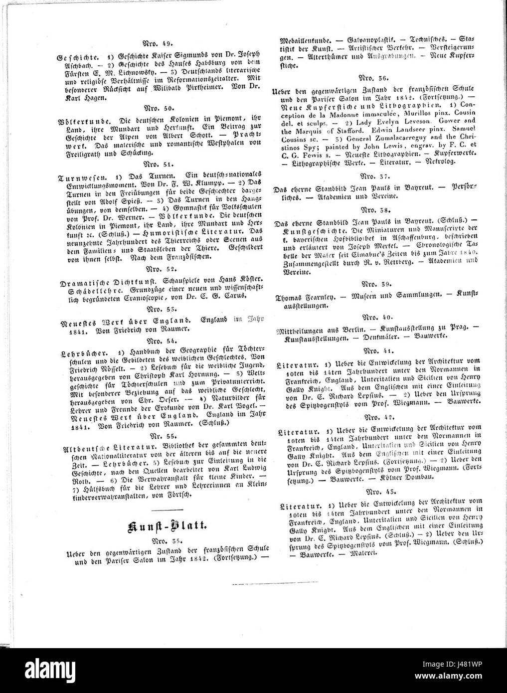 Morgenblatt fuer gebildete Leser 1842 36 4 Stock Photo - Alamy
