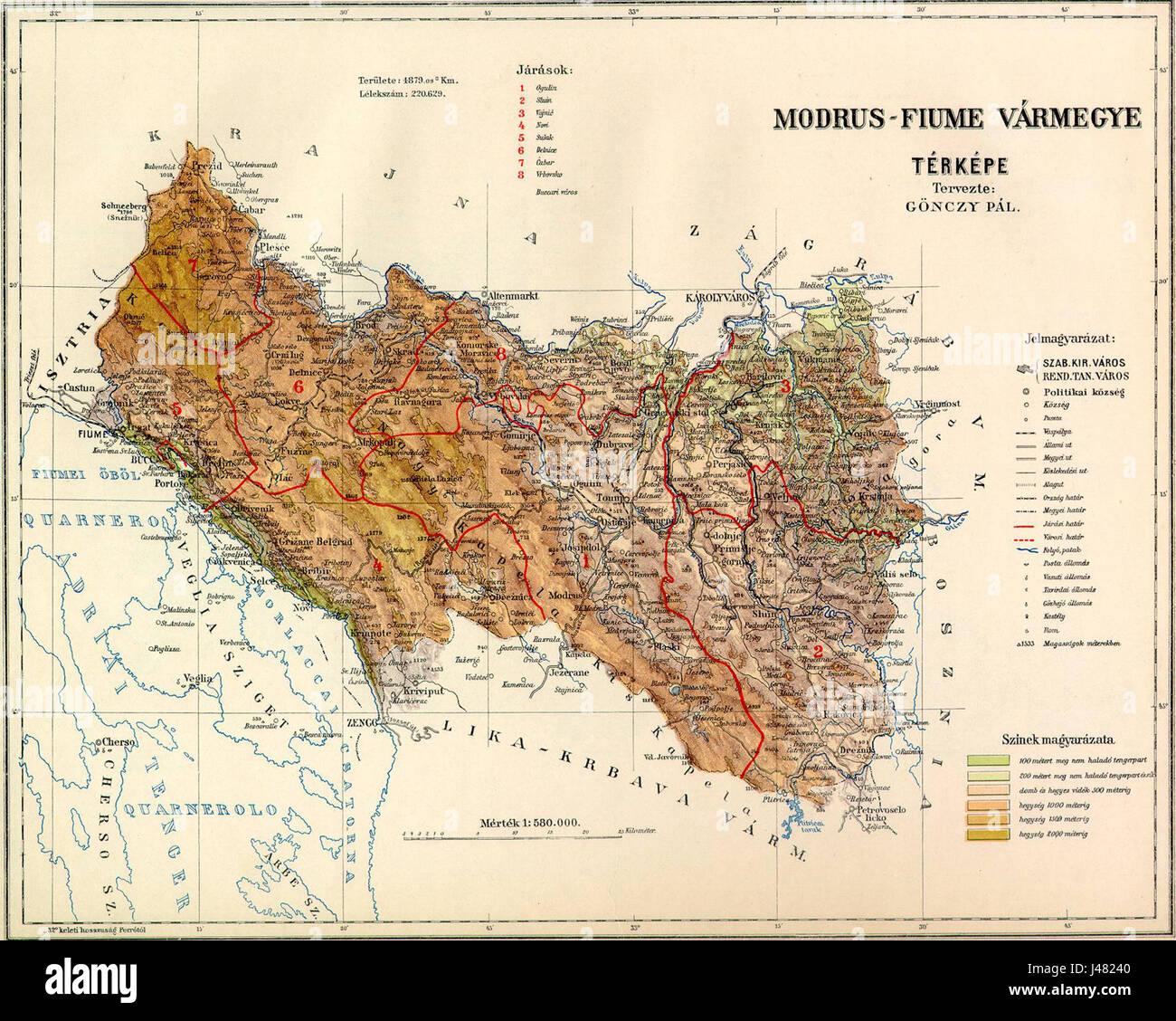 A map of Modrus Fiume County, detailing the geographical and ...