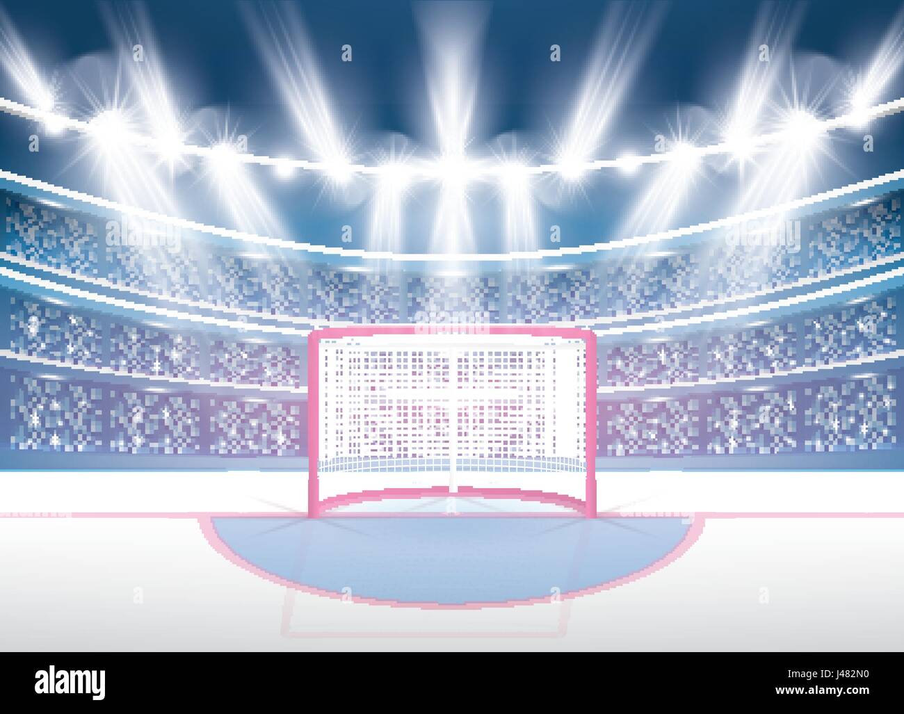 Ice Hockey Stadium with Spotlights and Red Goal. Vector Illustration ...