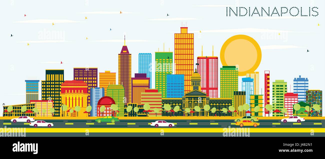 Indianapolis Skyline with Color Buildings and Blue Sky. Vector ...