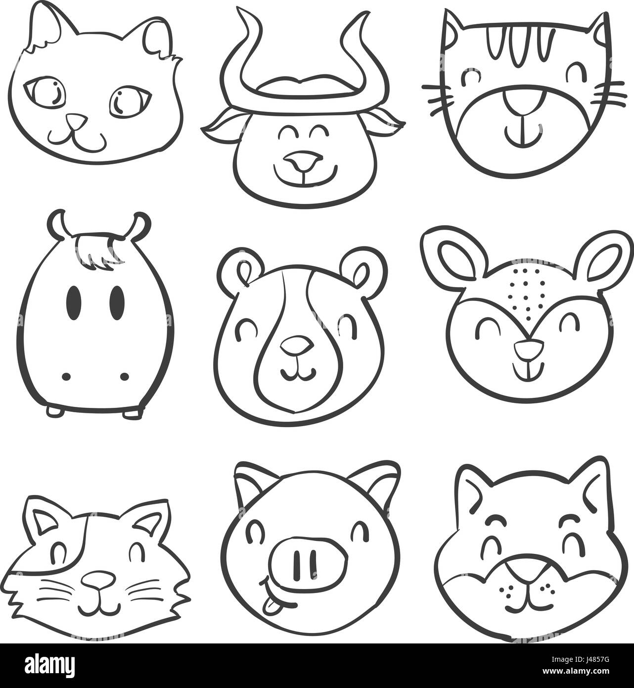 Cute animal head style doodles hi-res stock photography and images - Alamy