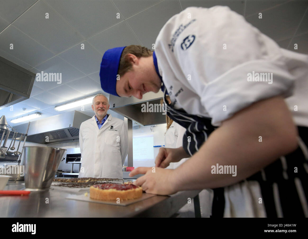 Labour leader Jeremy Corbyn watched Alexander Devaney in the kitchens ...