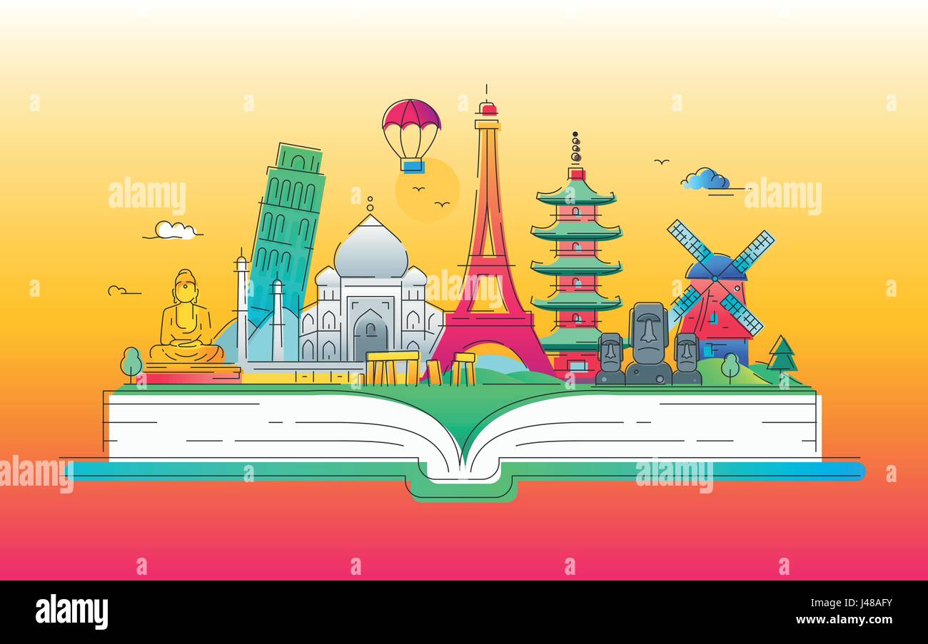 World tour- vector line travel illustration Stock Vector Image & Art ...