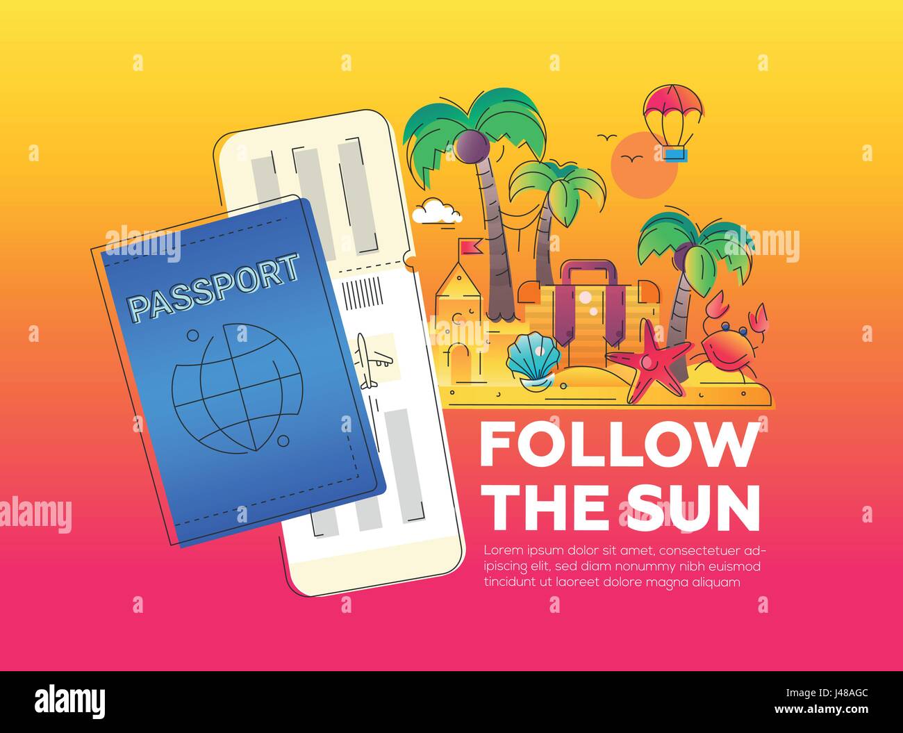 Follow the Sun - vector line travel illustration Stock Vector Image ...