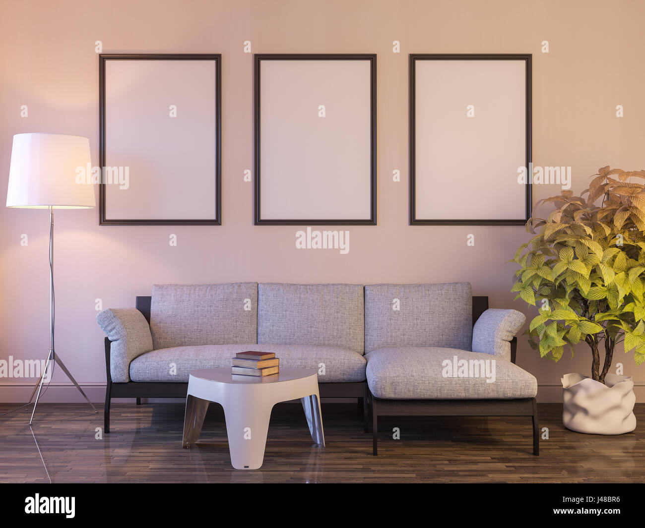 3d illustration of an interior mock up. Interior design in classic ...