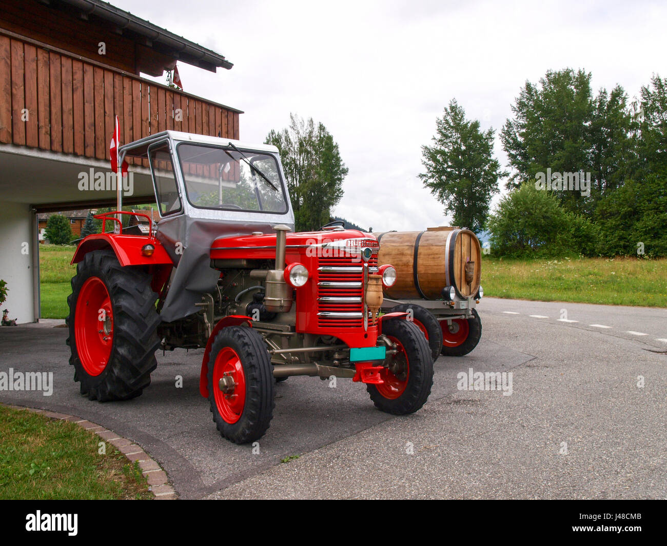 Obersaxen, Switzerland - August 1, 2016: huerlimann old tractor parked ...
