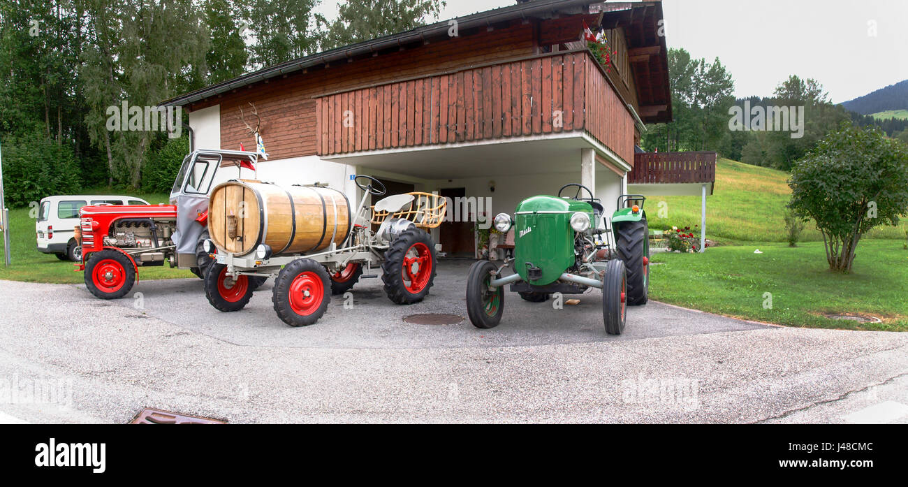 Obersaxen, Switzerland - August 1, 2016: huerlimann old tractor parked ...