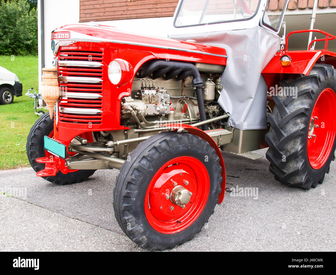 Obersaxen, Switzerland - August 1, 2016: huerlimann old tractor parked ...