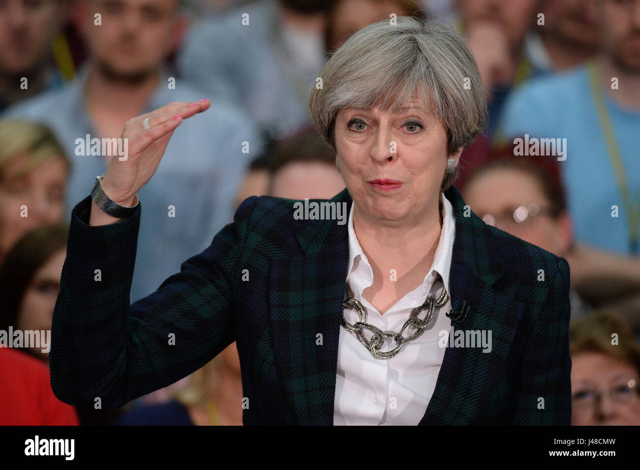 Prime Minister Theresa May takes part in a Q&A during a general ...
