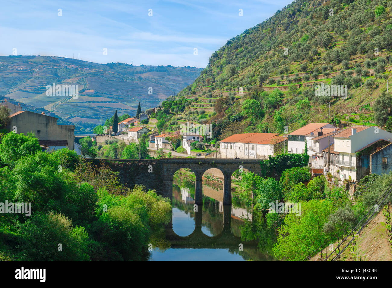 Douro Valley Portugal, view of the town of Pinhao in the Douro region ...