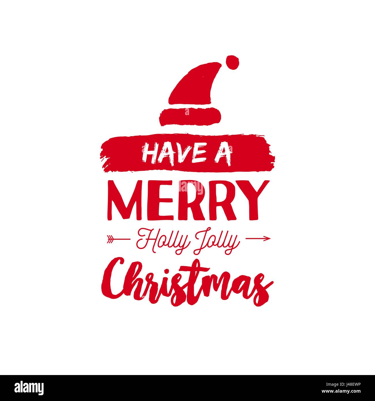 Merry Christmas santa hat text quote, calligraphy lettering design for ...