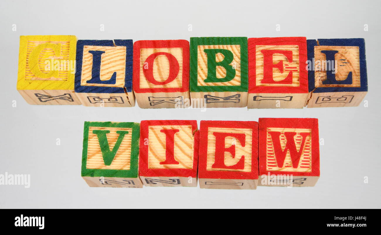 The phrase global view displayed visually on a white background using ...