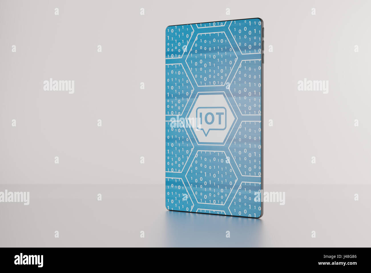 3D illustration of IOT text displayed on futuristic bezel-free ...