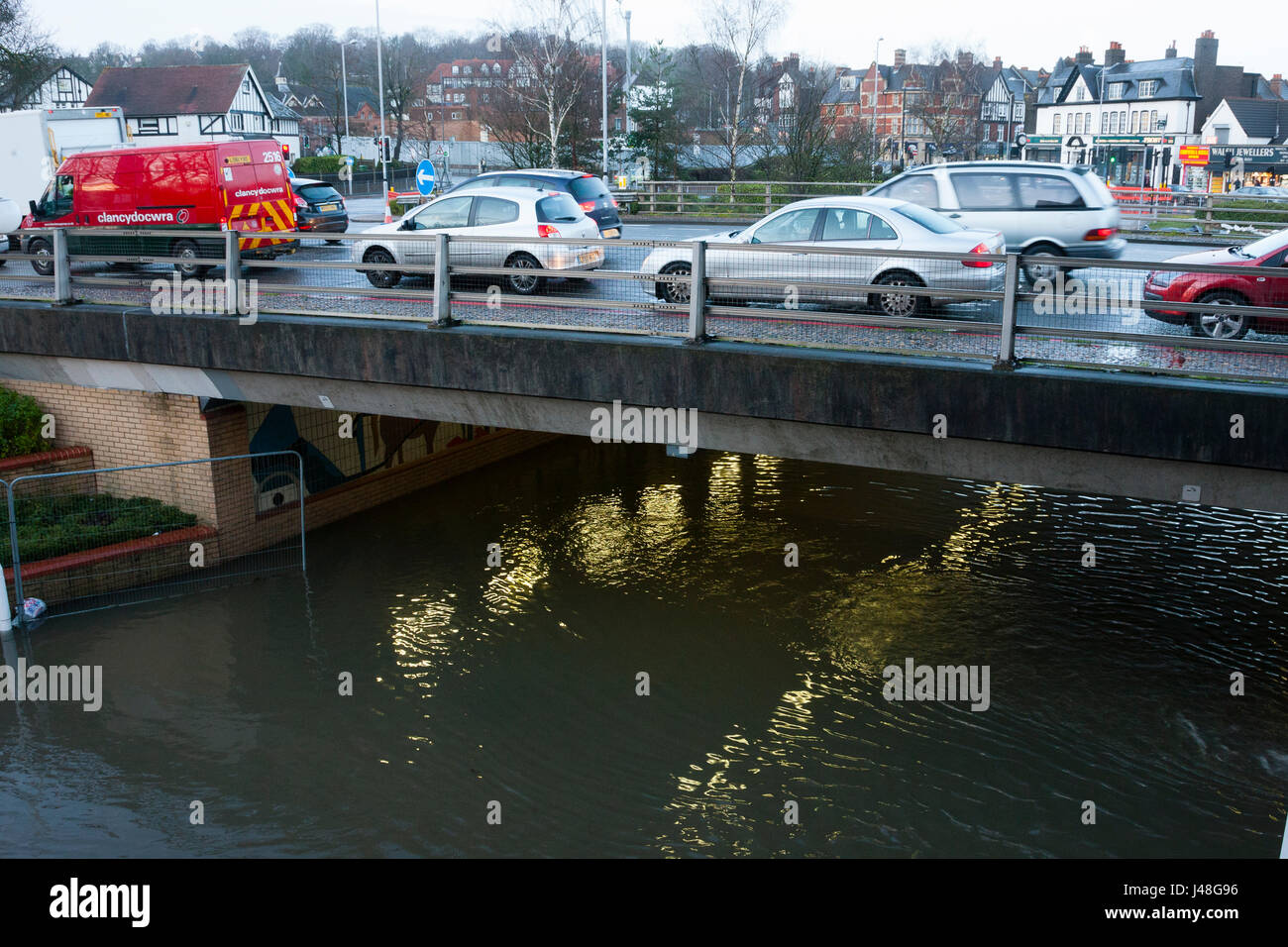 Purley, London, UK. Traffic driving over Purley Cross underpass ...