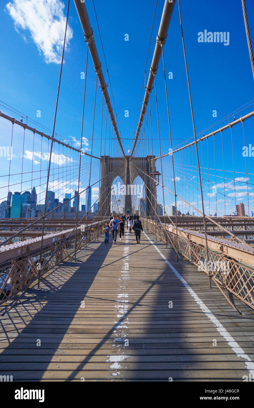 New York Brooklyn Bridge on a sunny day- MANHATTAN / NEW YORK - APRIL 1 ...