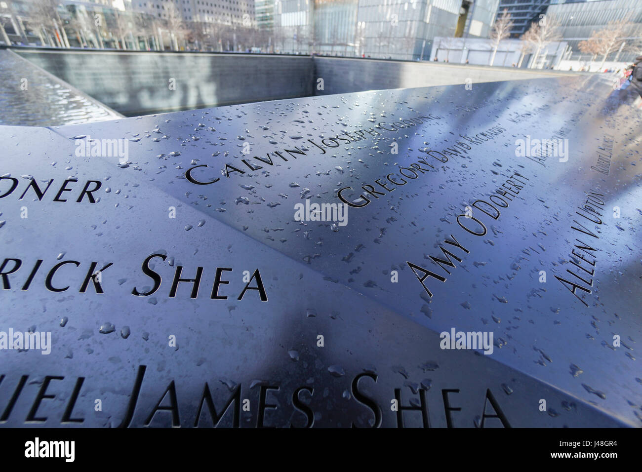 Engraved names of the victims of 9/11 at Ground Zero Memorial ...