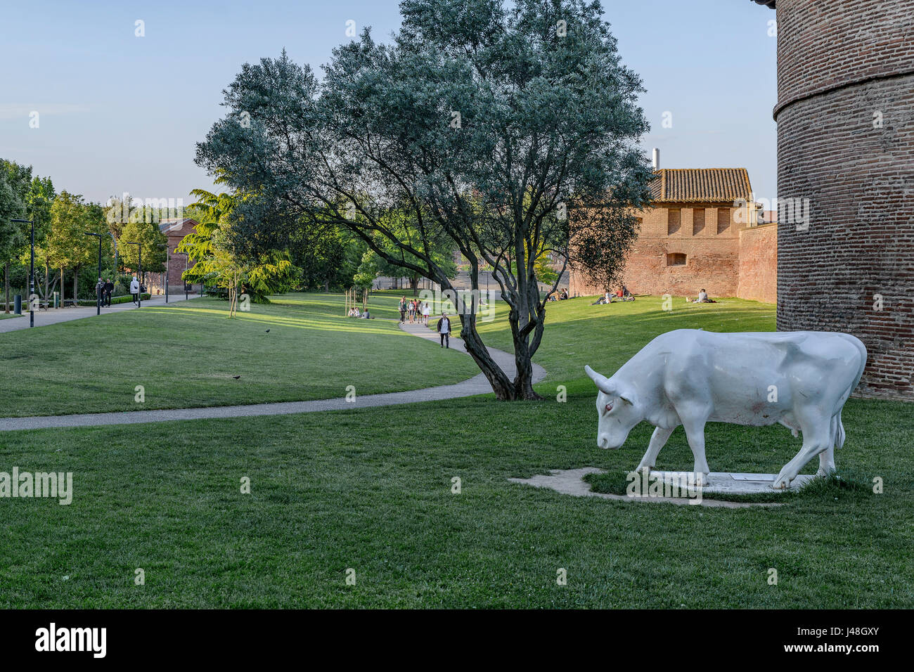 Statue of bull in the Jardin Raymond IV, in the French city of Toulouse ...