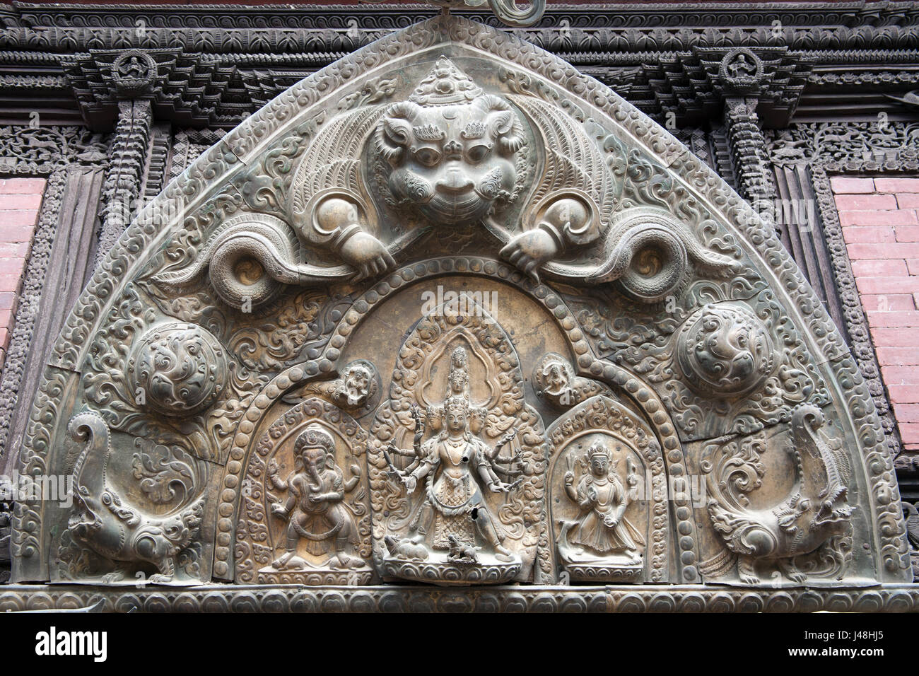 Architectural details on the facade of the Patan Museum Durbar Square ...