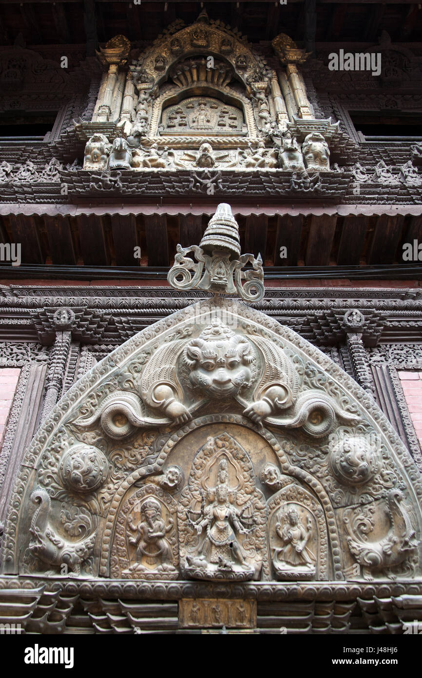 Architectural details on the facade of the Patan Museum Durbar Square ...
