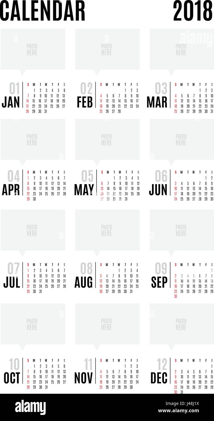 2018 Vector Calendar modern simple design,Leave space for adding your ...