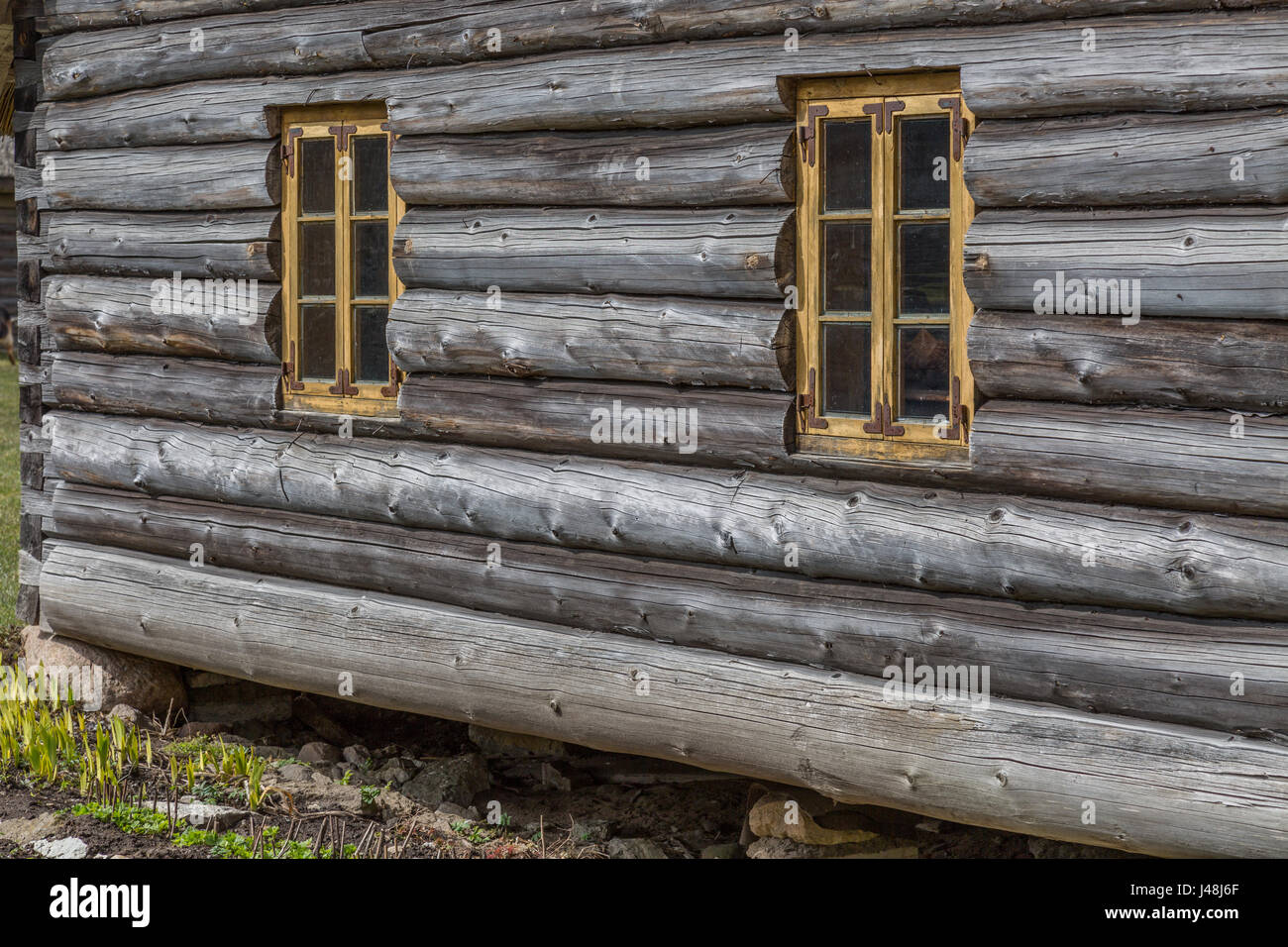 Window in old wooden rural house Stock Photo - Alamy