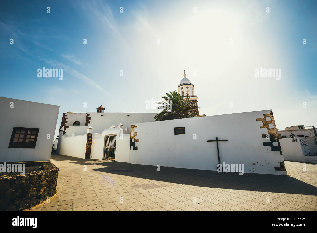 View of the city center of Teguise, former capital of the island of ...