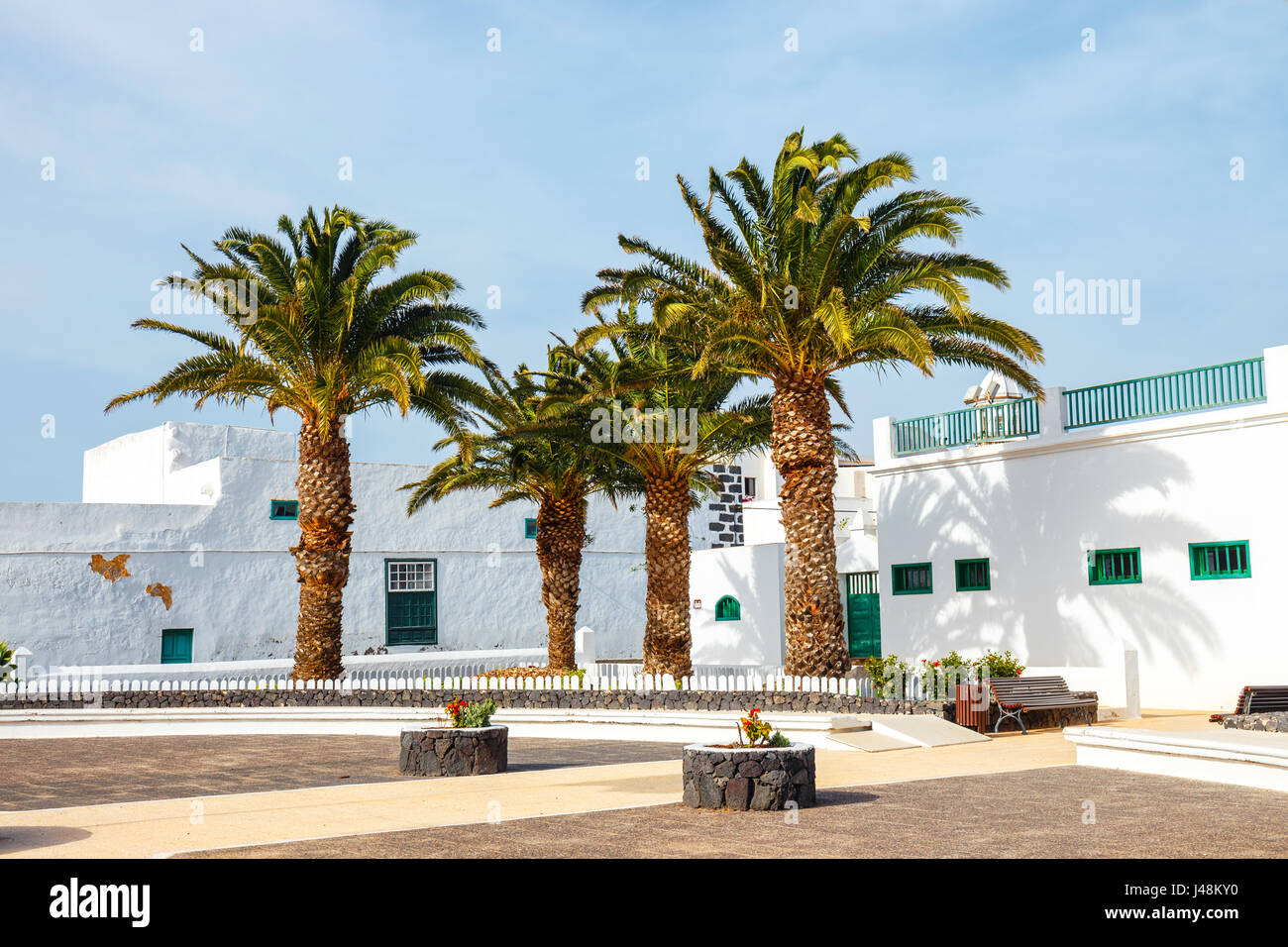 View of the city center of Teguise, former capital of the island of ...