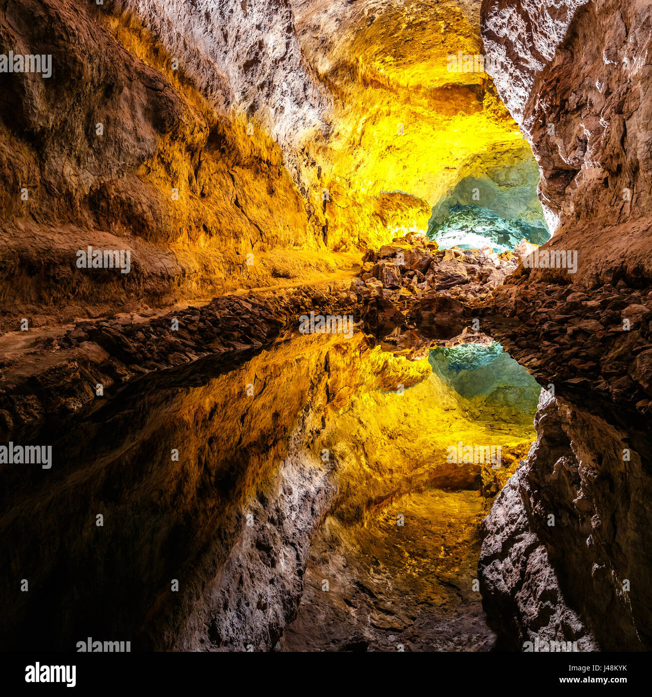 Cueva de los Verdes, picturesque volcanic cave inside Stock Photo - Alamy