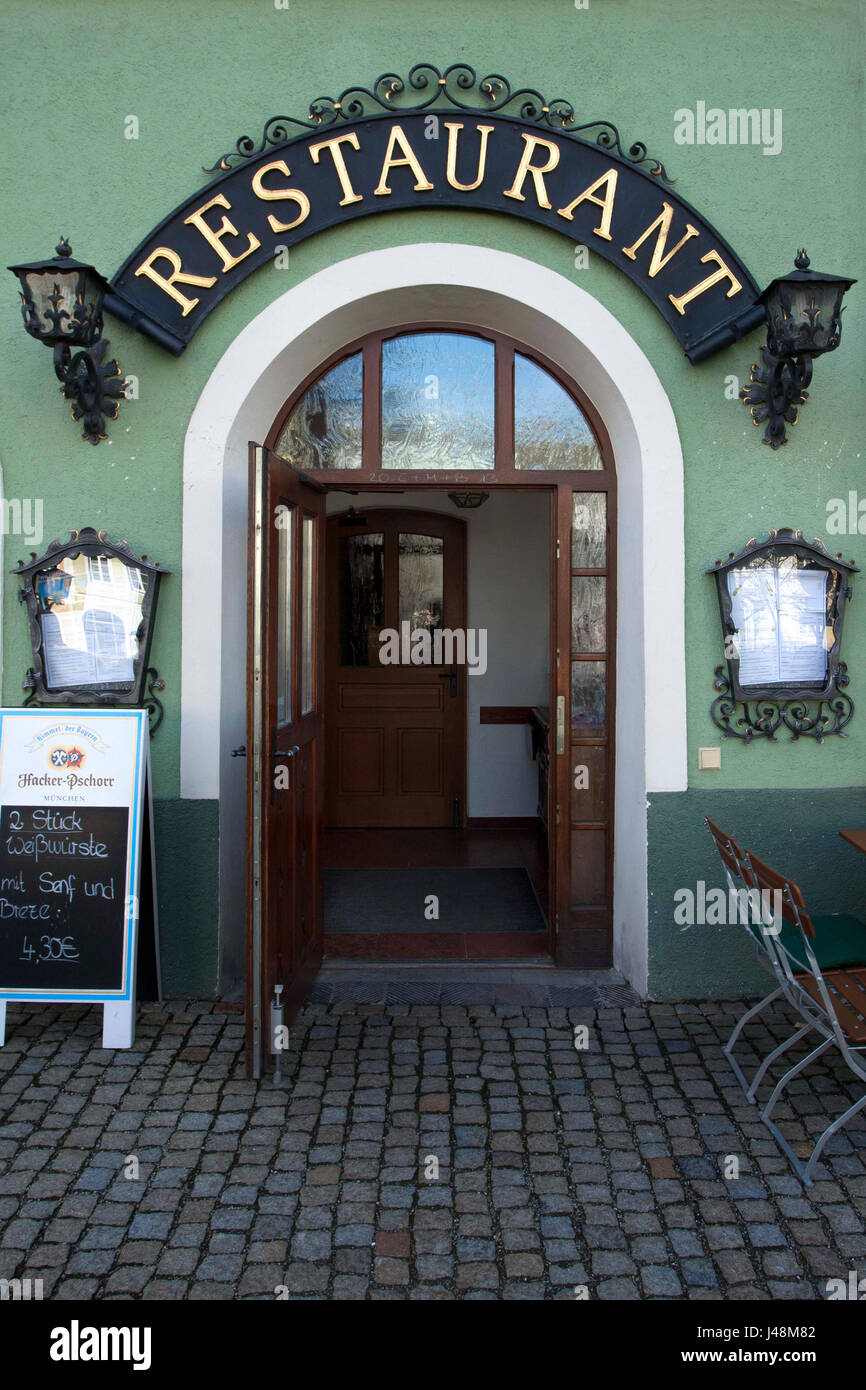 Restaurant entrance door in the Market Place, Burghausen Upper Bavaria ...
