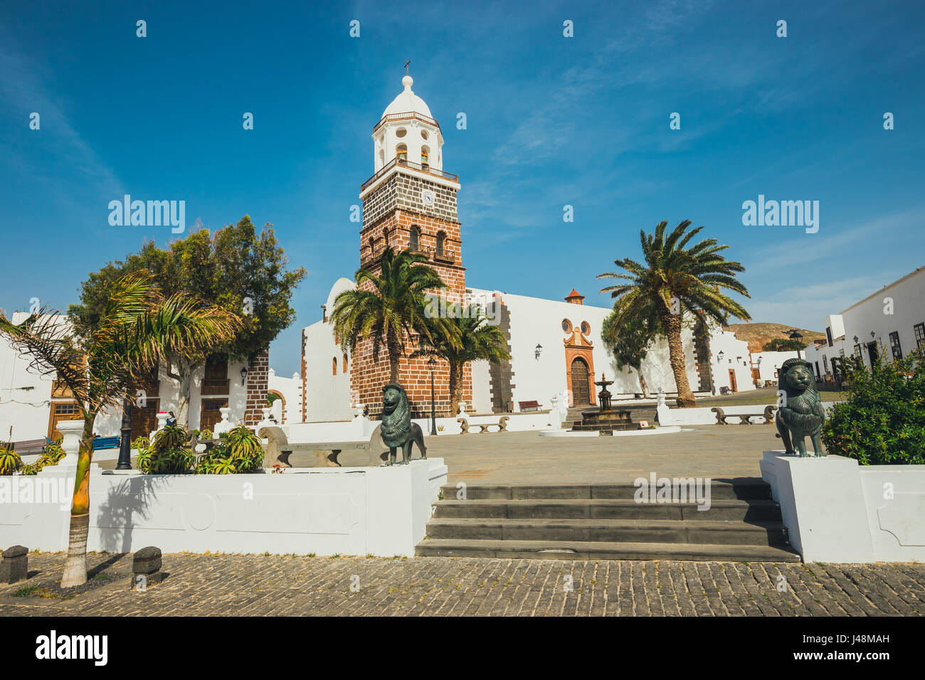 View of the city center of Teguise, former capital of the island of ...